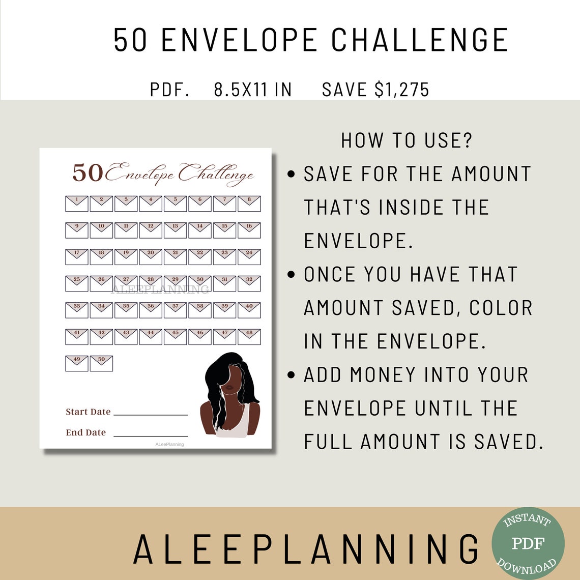 50 Envelope Challenge Printable| 50 Envelope Tracker | 1k Savings ...