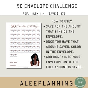 50 Envelope Challenge Printable| 50 Envelope Tracker | 1k Savings ...