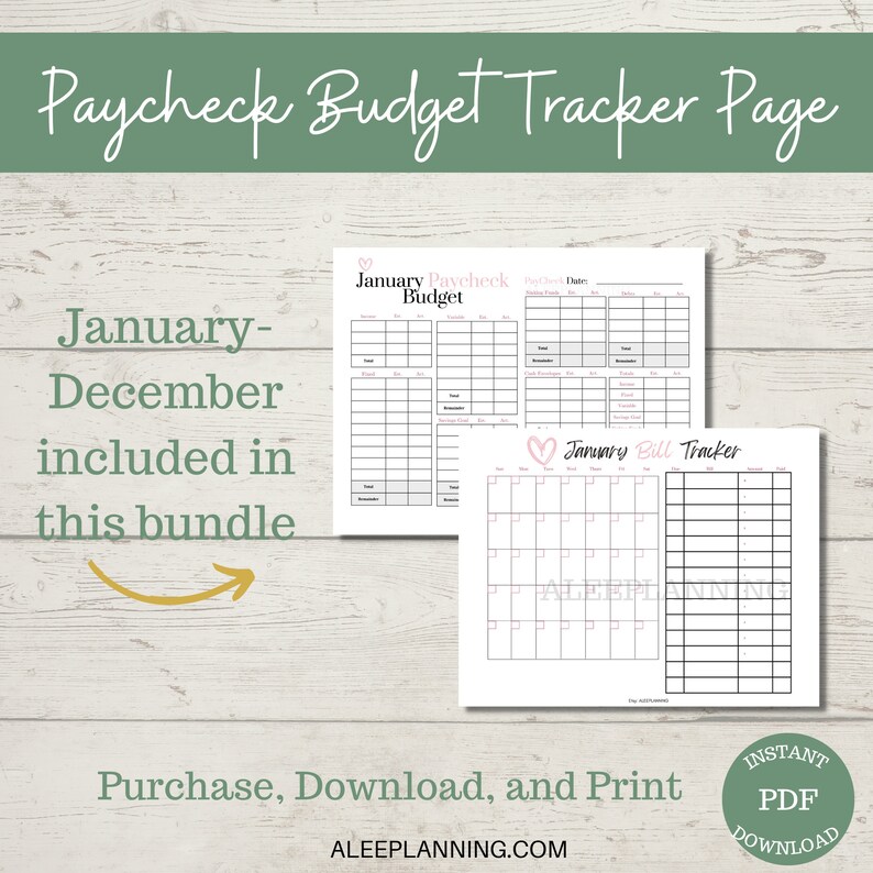 Paycheck Budget Tracker Landscapepaycheck Bundle PDF Printable Digital ...