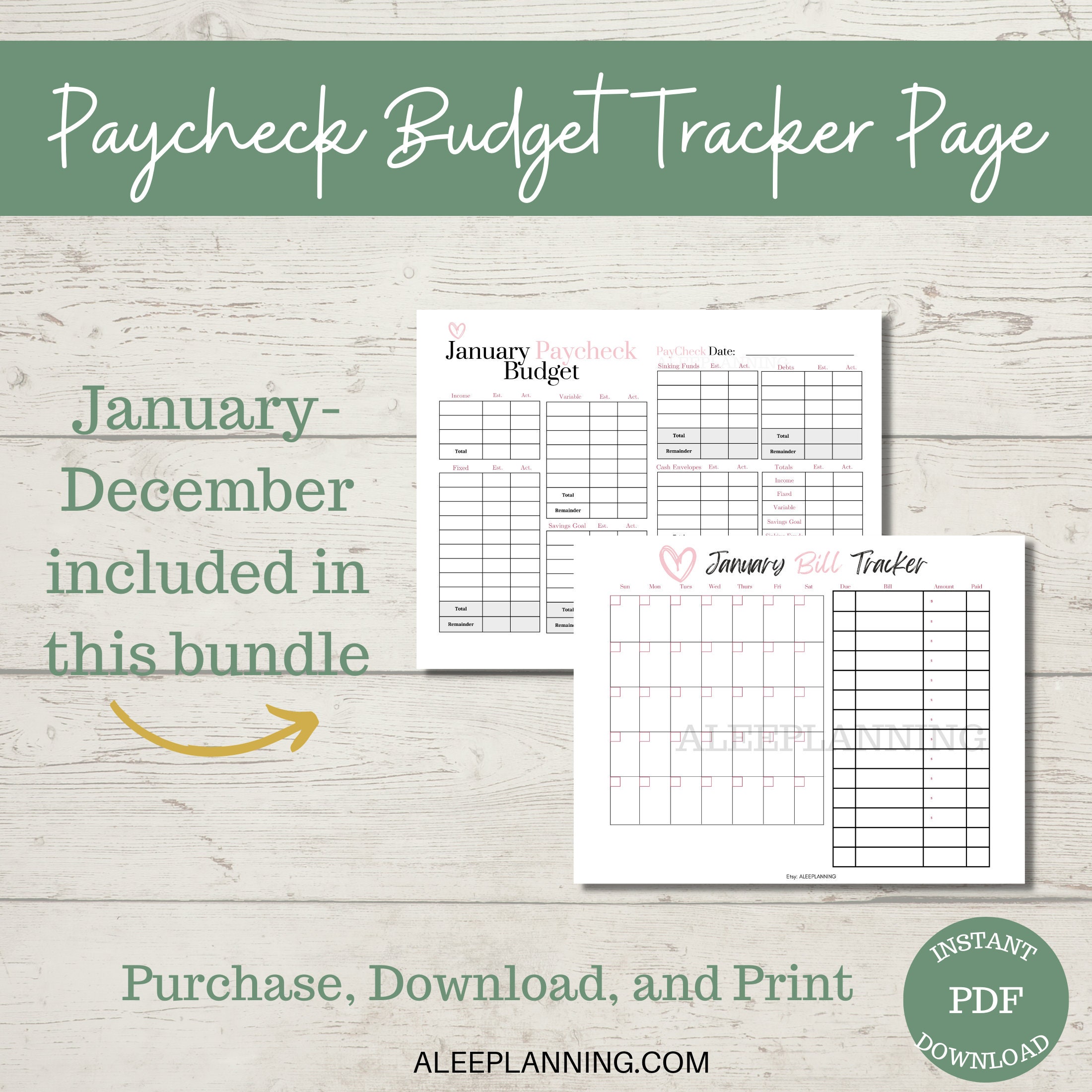 Paycheck Budget Tracker Landscapepaycheck Bundle PDF Printable Digital ...