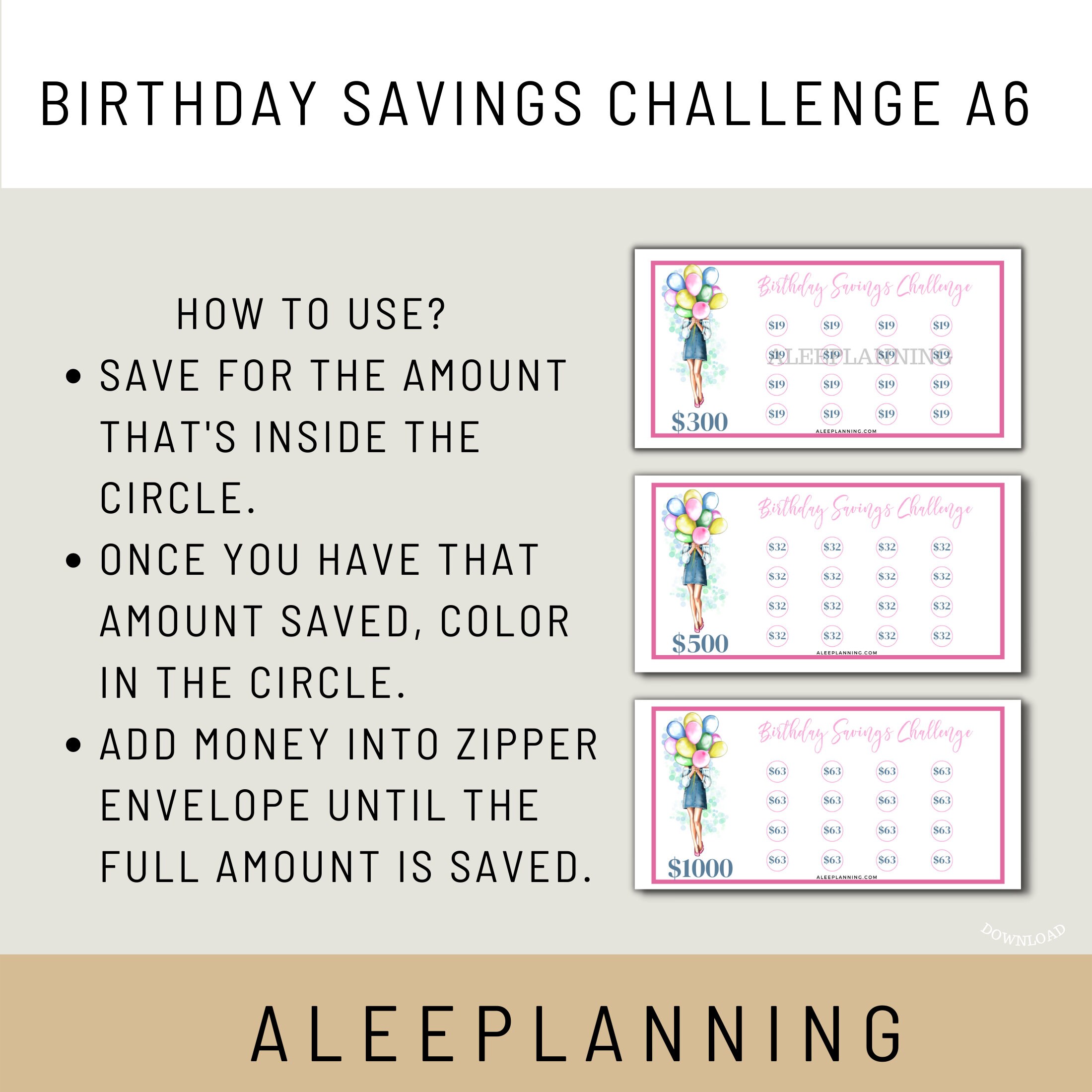 Birthday Savings Challenge Birthday Savings Tracker 300 500 1K Birthday ...
