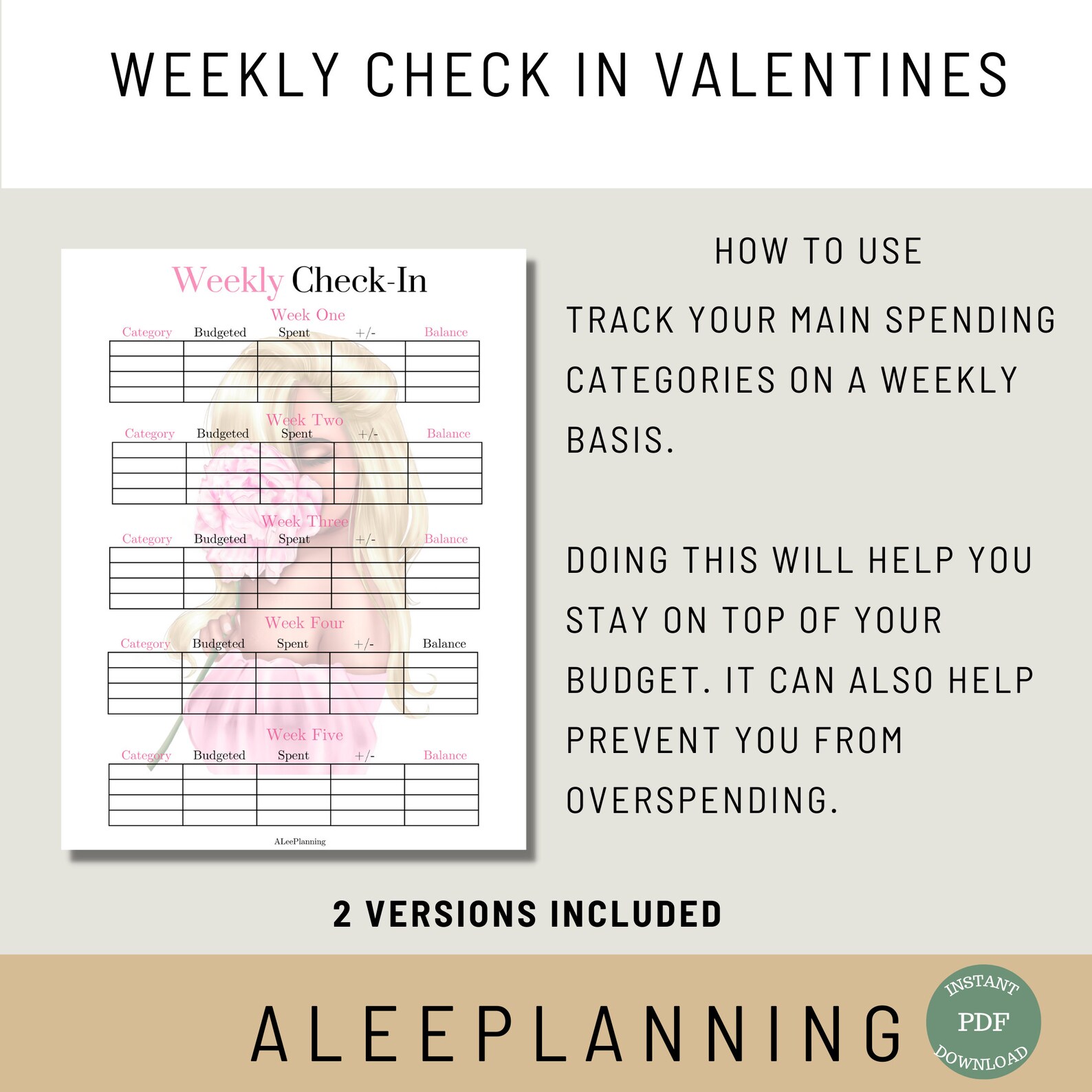 Weekly Transaction Log Weekly Check in Budget Weekly Expensespink ...