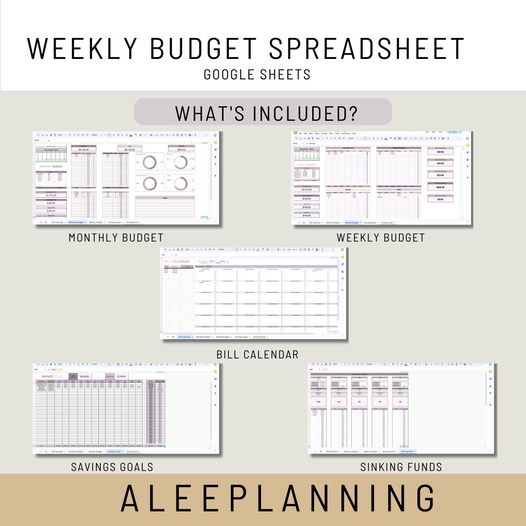 Weekly Budget Spreadsheet: Google Sheets Budget Calendar (digital ...