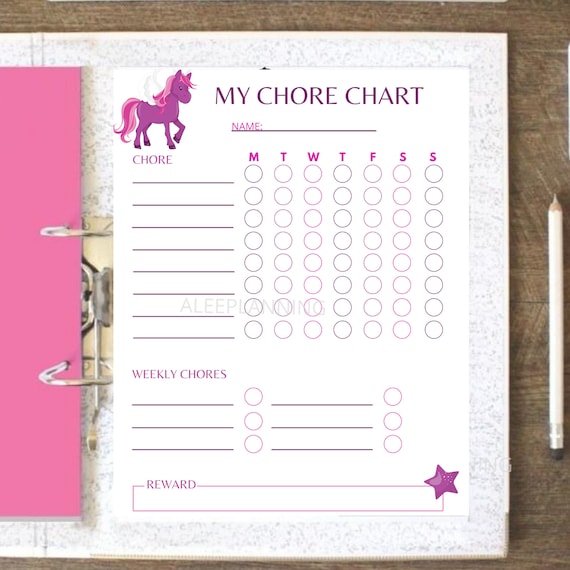 Unicorn Chore Chart Chore Chart for Kids Editable Chore | Etsy