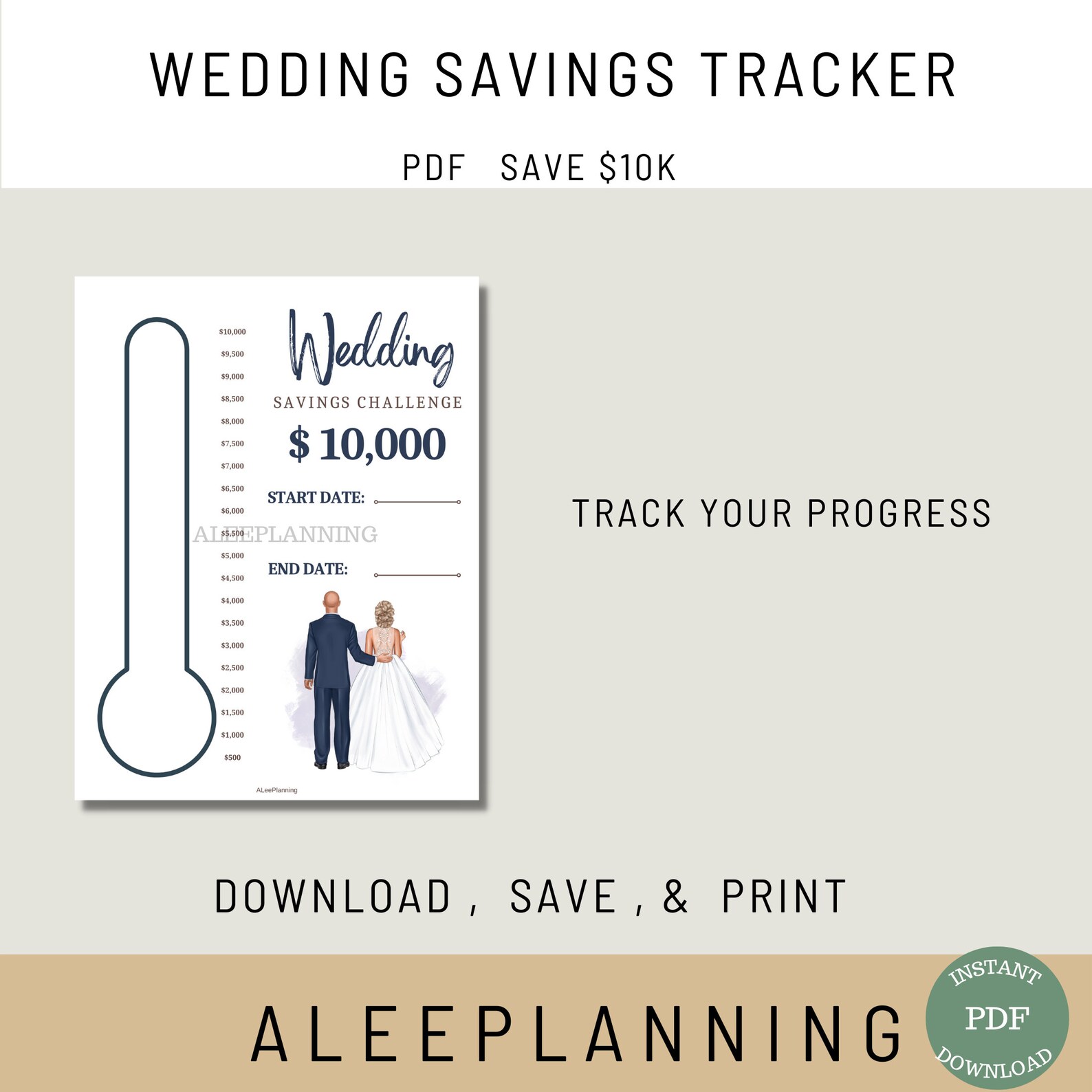 Wedding Savings Challenge Printable: 10K Savings Goal (PDF) - Etsy