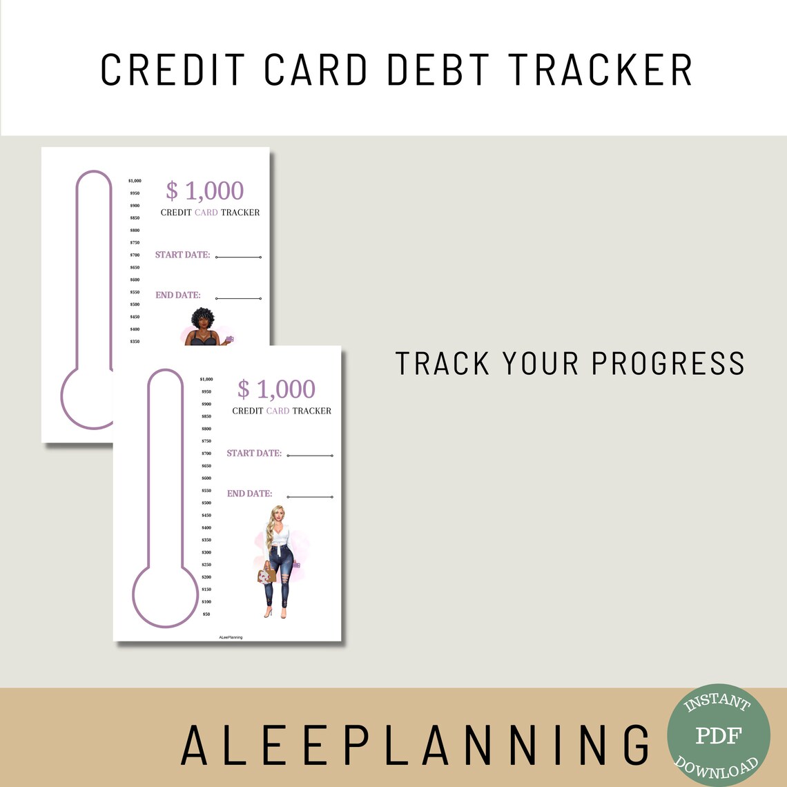 Credit Card Payoff Tracker Printable 1K Debt visual Debt Tracker Debt ...