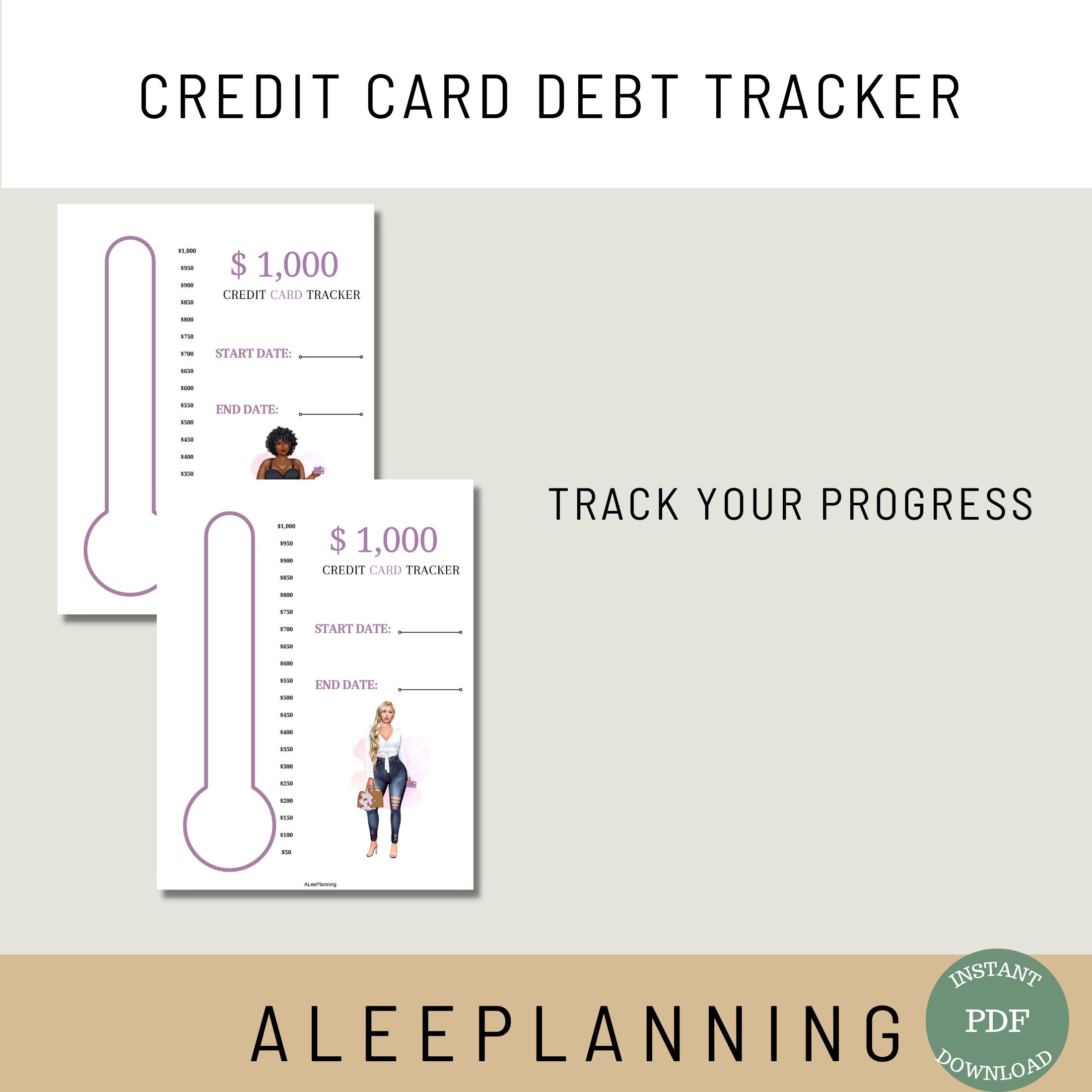 Credit Card Payoff Tracker Printable 1K Debt visual Debt Tracker Debt ...