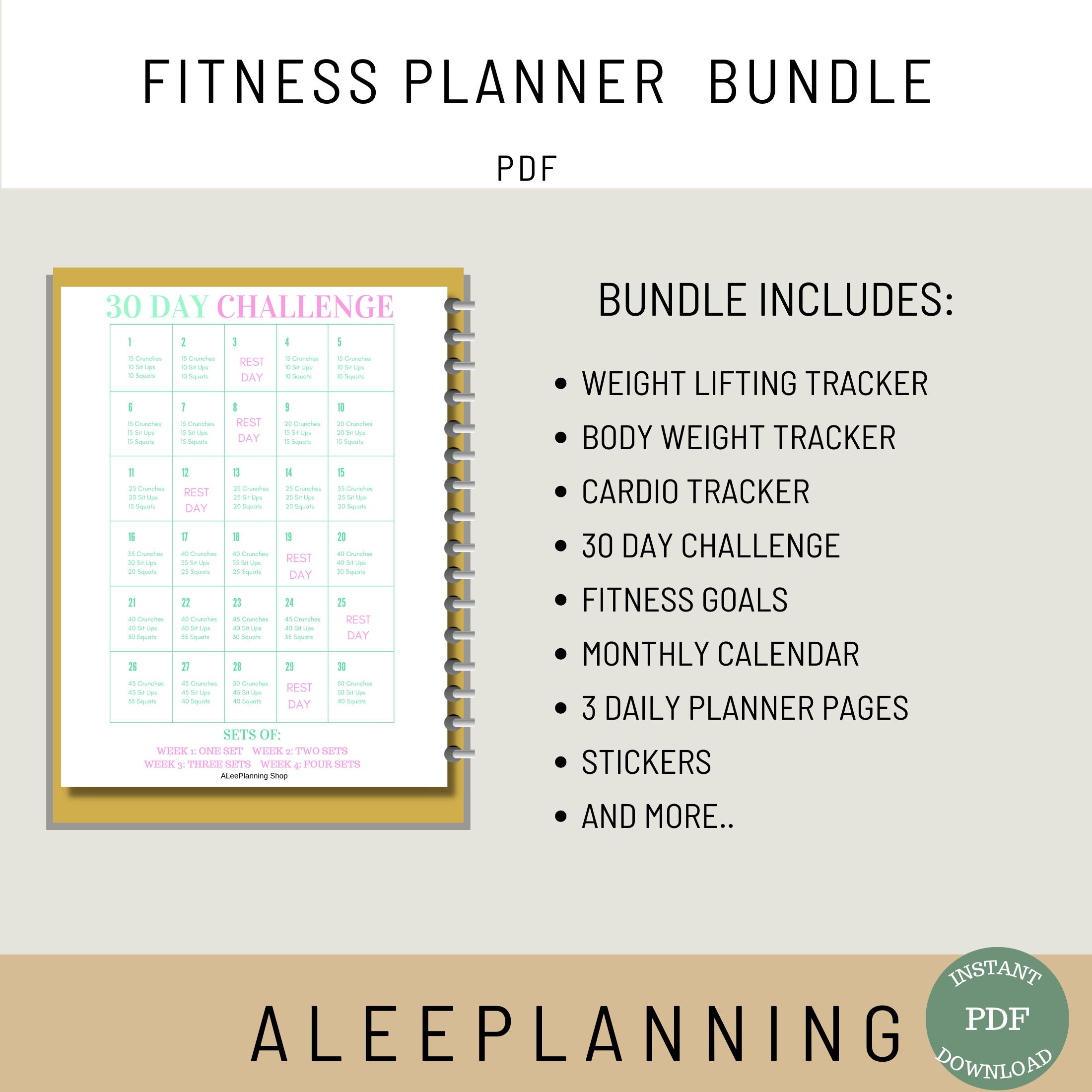 Pink Fitness Planner Bundle Printable Workout Planner - Etsy
