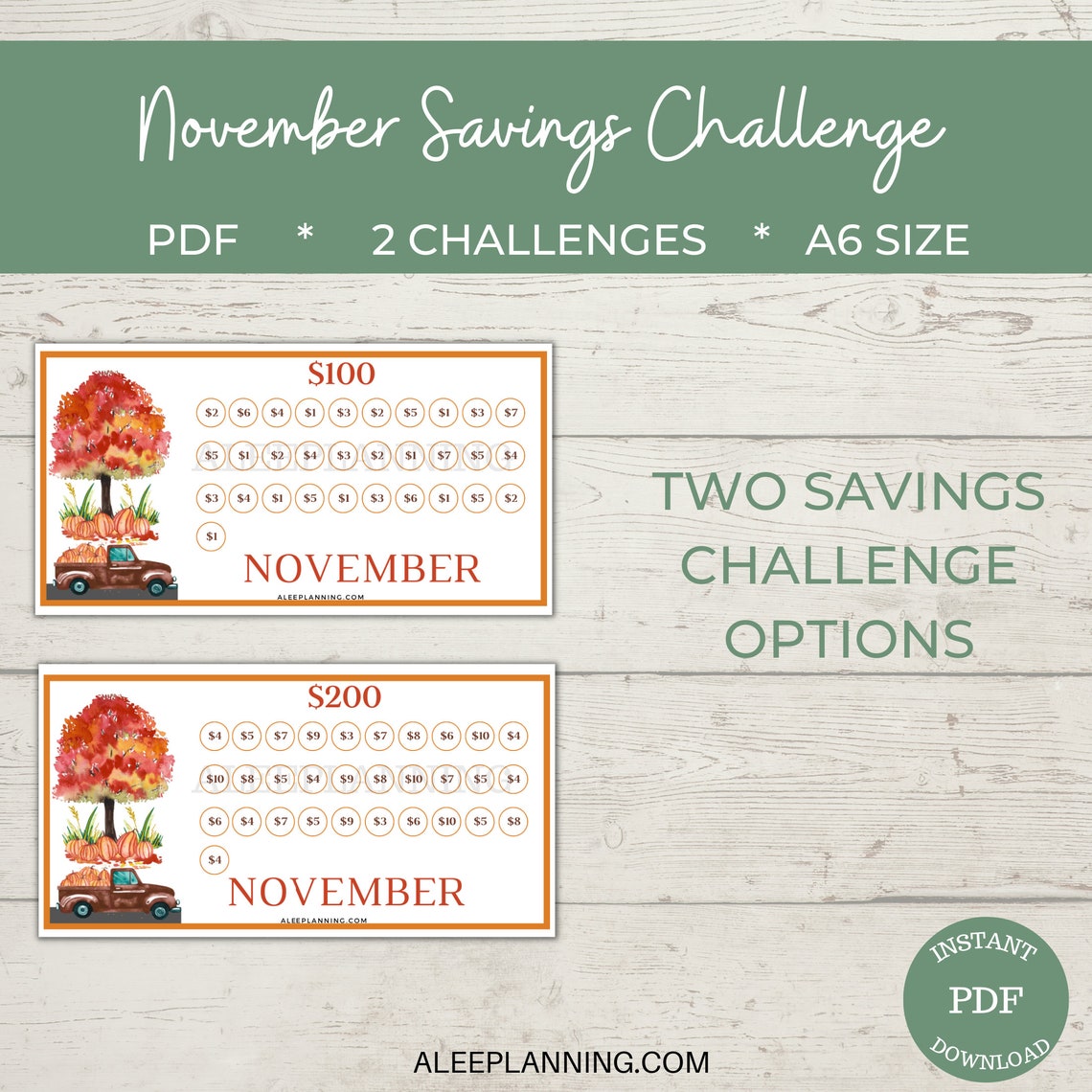 November Savings Challenge Printable | A6 |fall Mini Savings Tracker ...