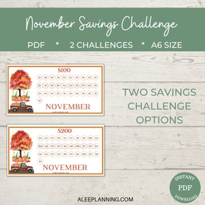 November Savings Challenge Printable | A6 |fall Mini Savings Tracker ...