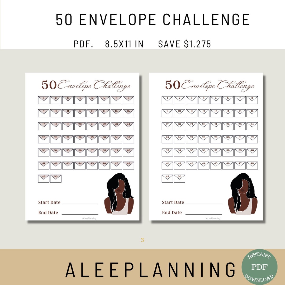 50 Envelope Challenge Printable| 50 Envelope Tracker | 1k Savings ...