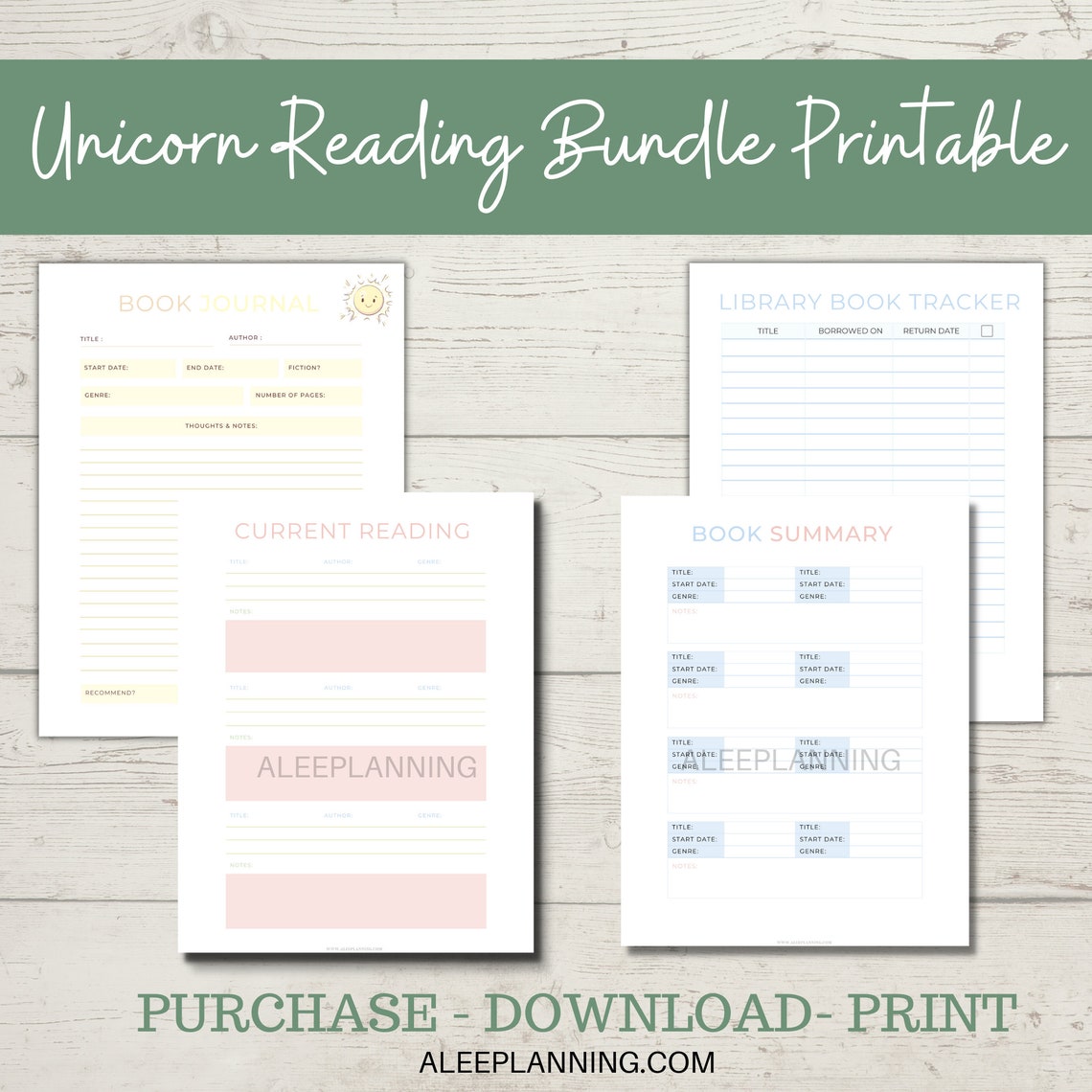 Unicorn Reading Log | Reading Planner Bundle | Reading Challenge ...