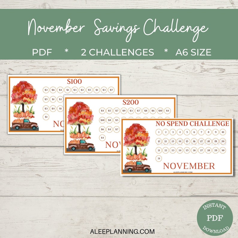 November Savings Challenge Printable | A6 |fall Mini Savings Tracker ...