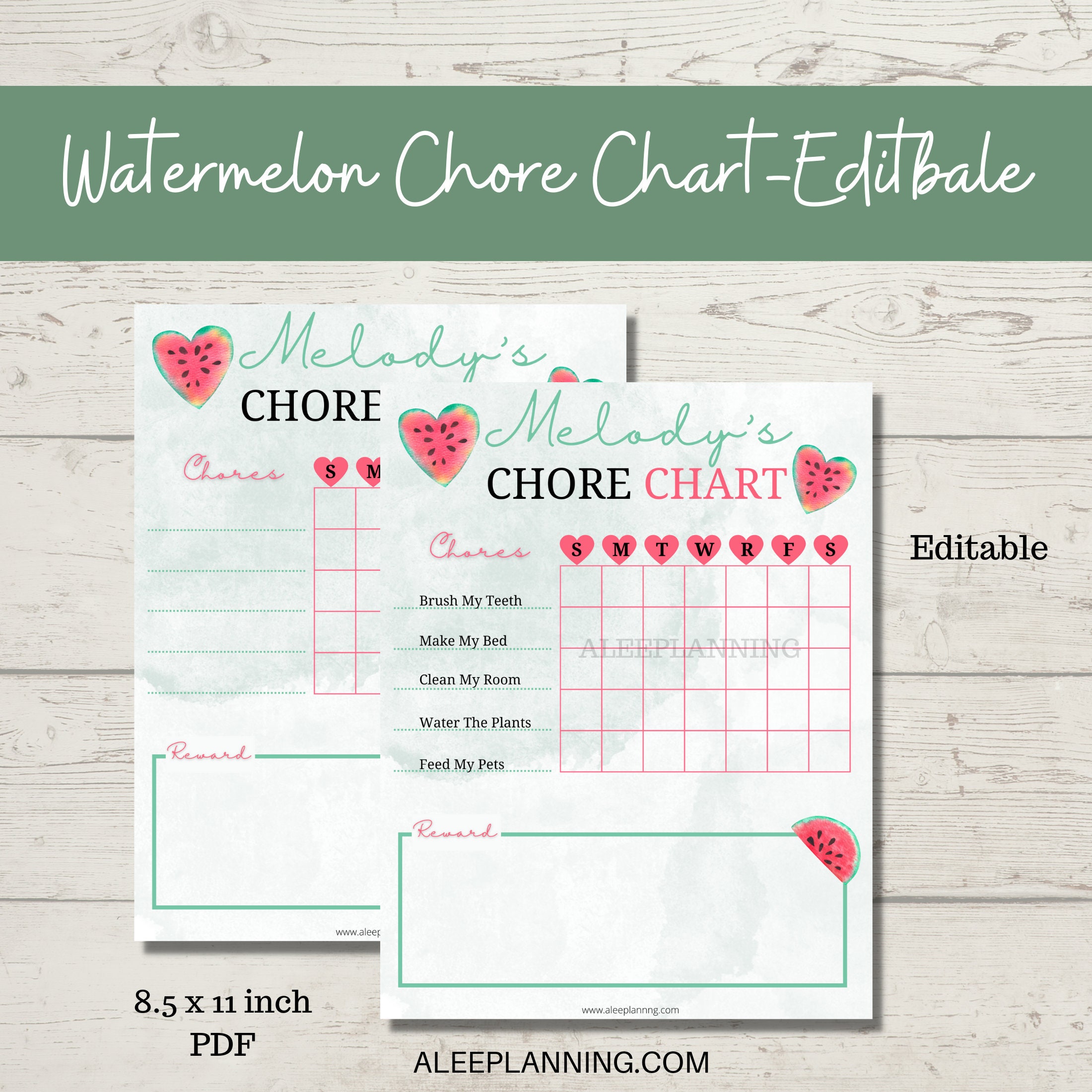 Watermelon Chore Chart Canva Chore Chart Printable Editable Kids Reward ...