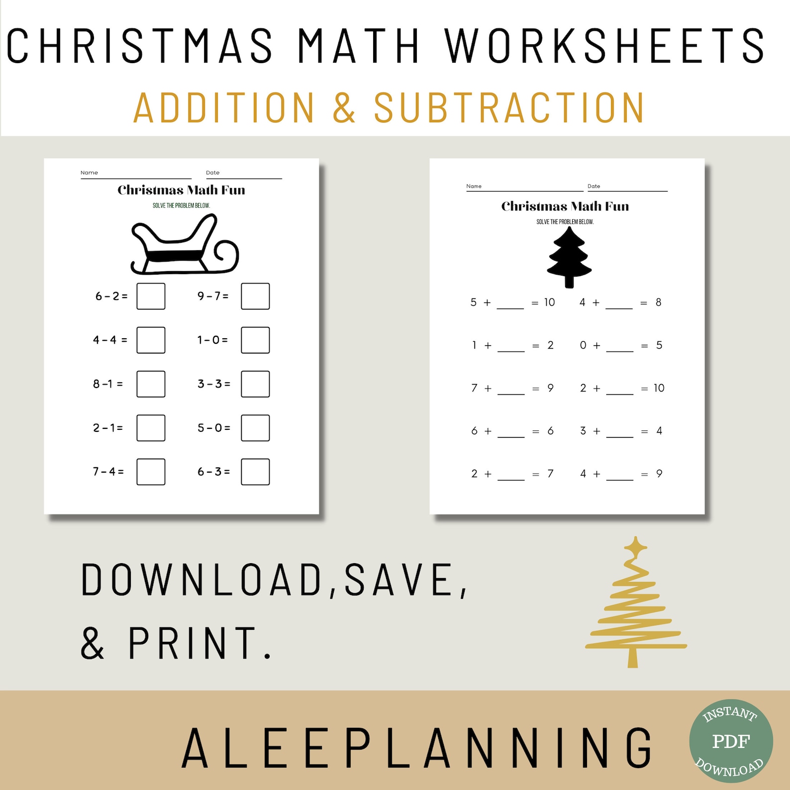 Math Worksheet Elementary Christmas Math Addition Subtraction First ...
