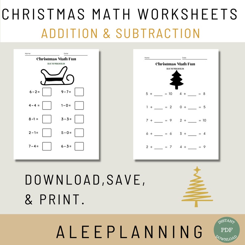 Math Worksheet Elementary Christmas Math Addition Subtraction First ...
