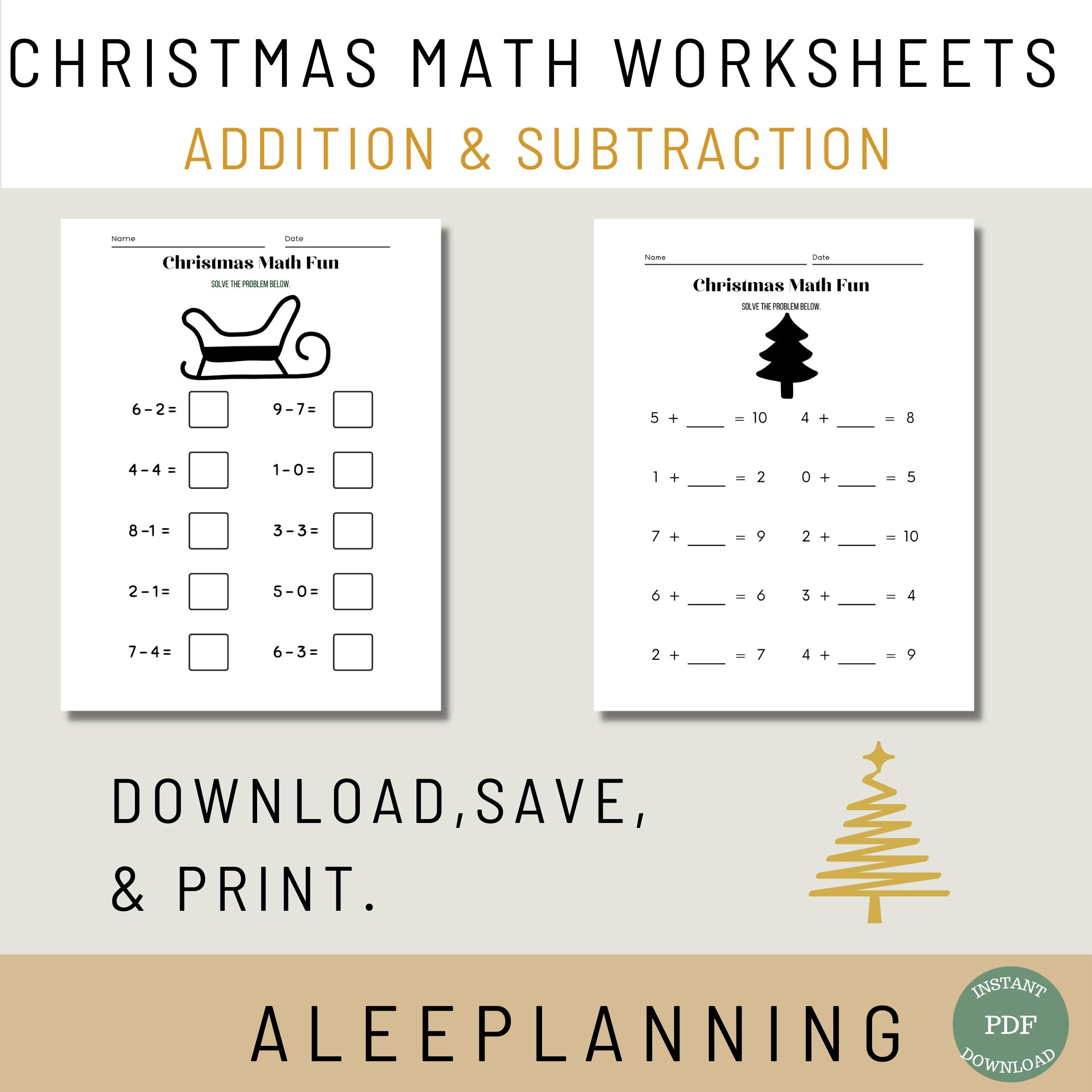 Math Worksheet Elementary Christmas Math Addition Subtraction First ...