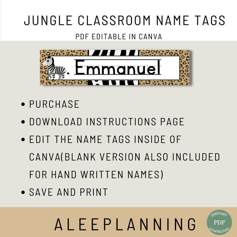 Jungle Safari Classroom Name Tags: Editable DIY Labels (PDF) - Etsy