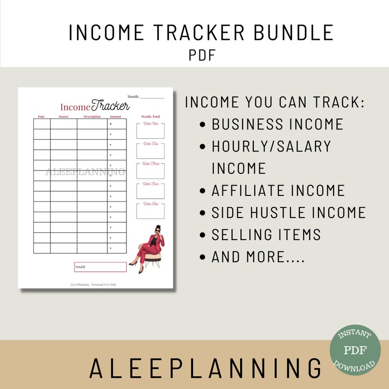 Income Tracker Printable Income Template Side Hustle Income Business ...