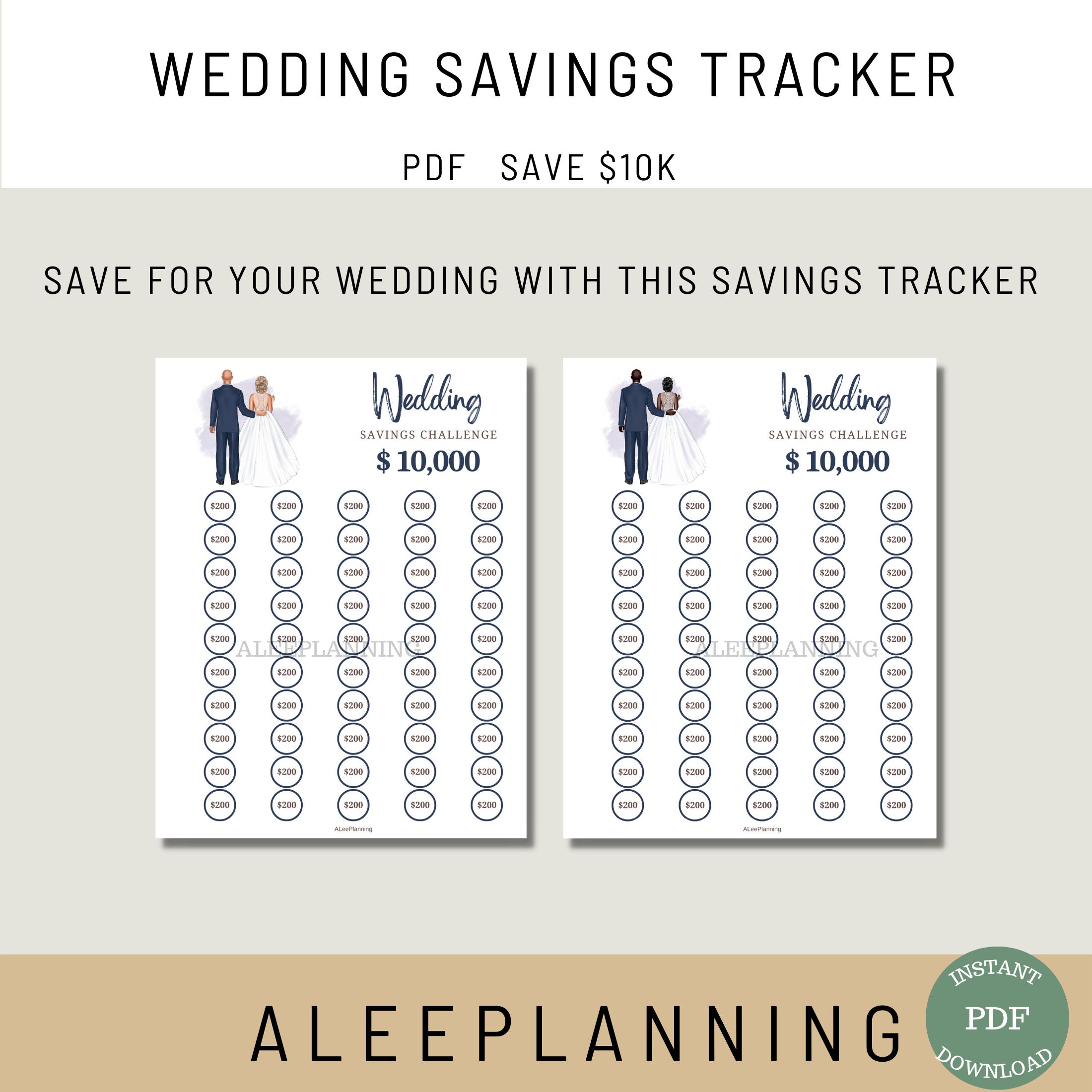 Wedding Savings Challenge Printable 10K Savings Goal Wedding Savings ...
