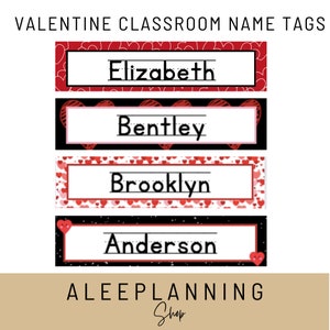 Valentine Classroom Name Tag Canva Editable Heart Classroom Decor Cubby ...
