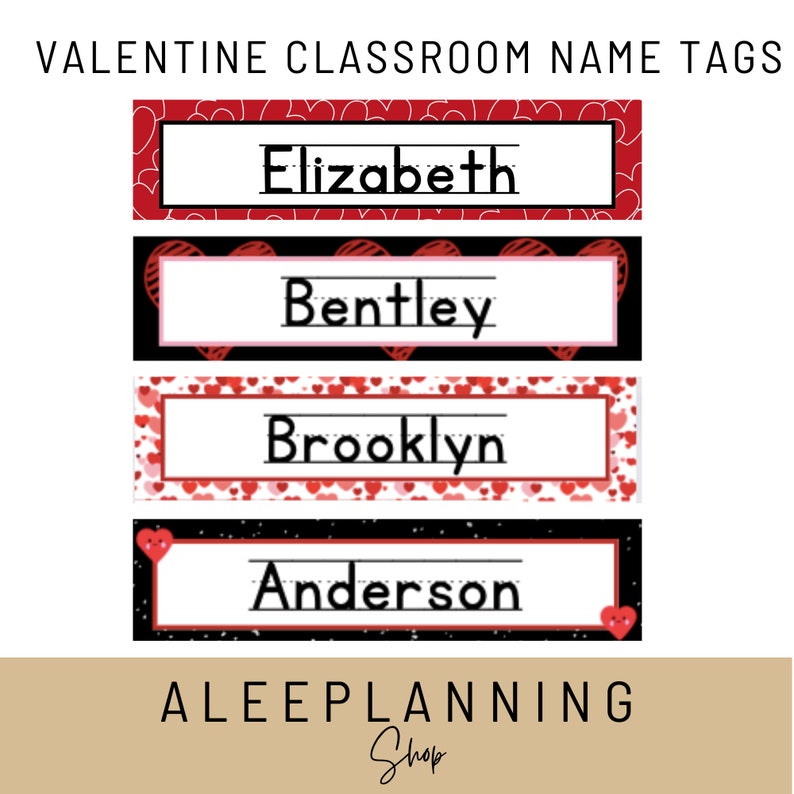 Valentine Classroom Name Tag Canva Editable Heart Classroom Decor Cubby ...