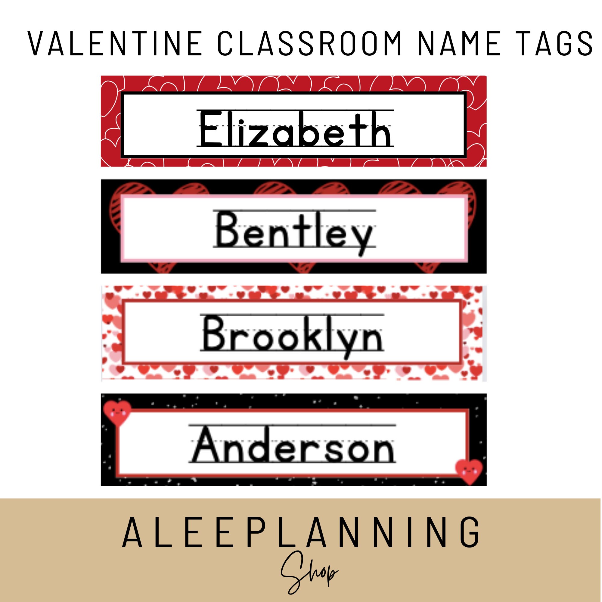 Valentine Classroom Name Tag Canva Editable Heart Classroom Decor Cubby ...