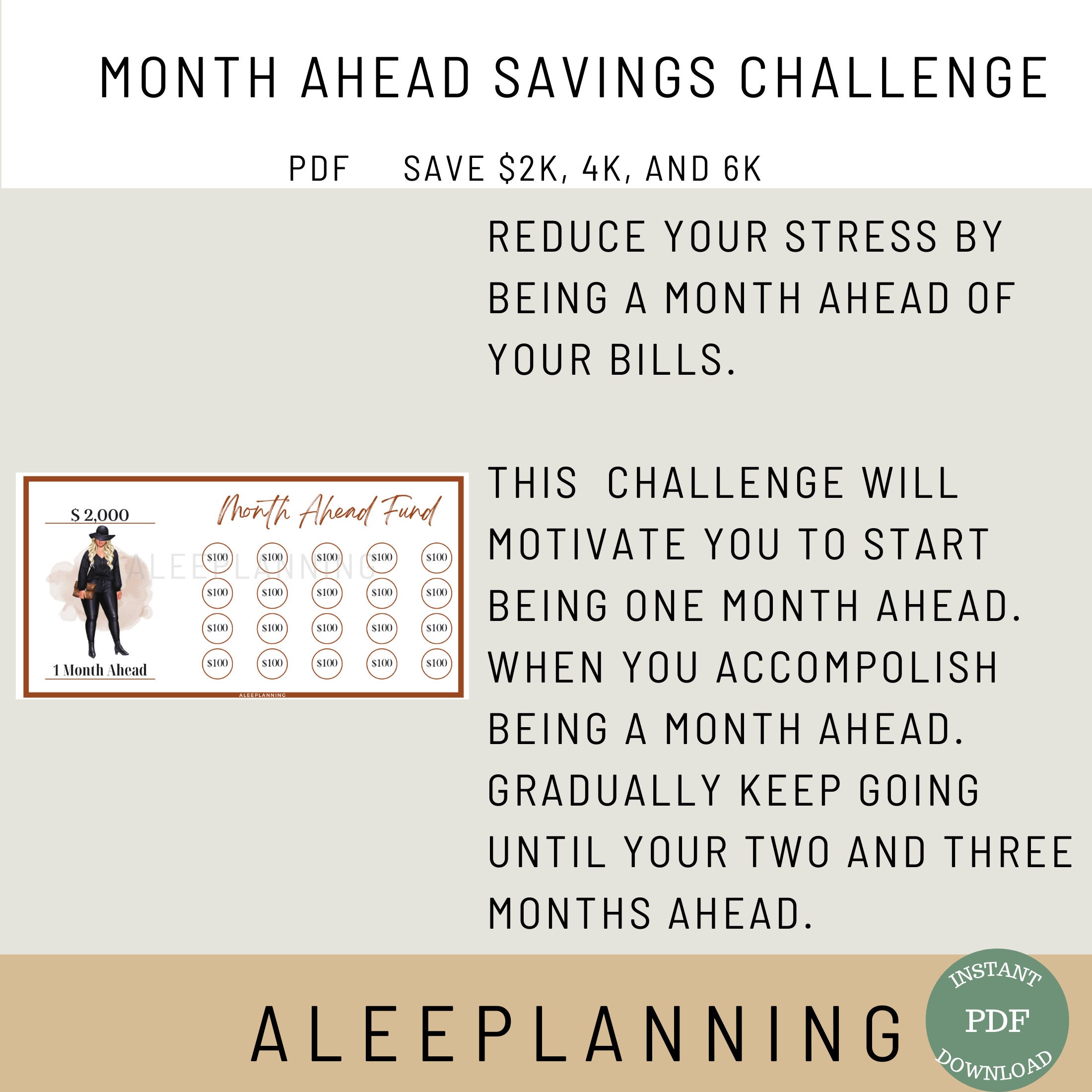 Month Ahead Savings Challenge Printable Cash Envelope A6 One Month ...