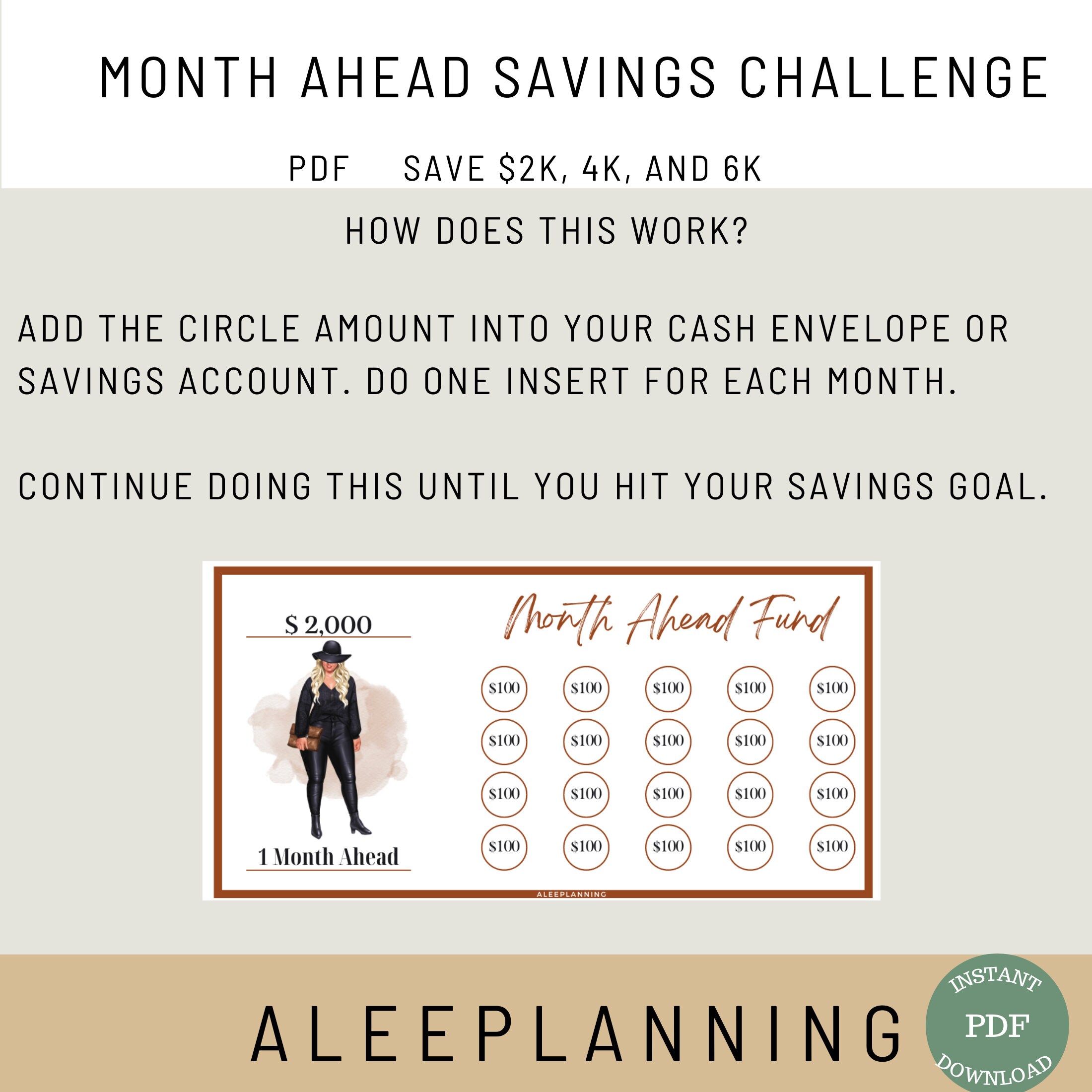 Month Ahead Savings Challenge Printable Cash Envelope A6 One Month ...