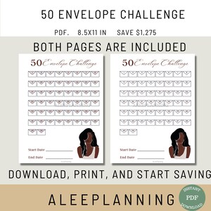 50 Envelope Challenge Printable| 50 Envelope Tracker | 1k Savings ...