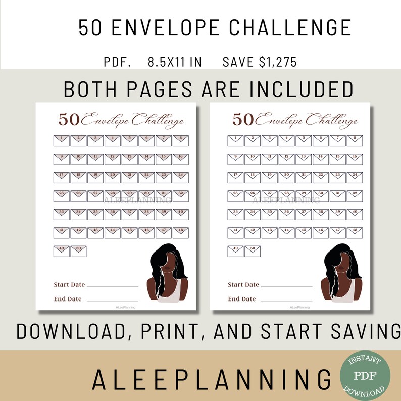 50 Envelope Challenge Printable| 50 Envelope Tracker | 1k Savings ...