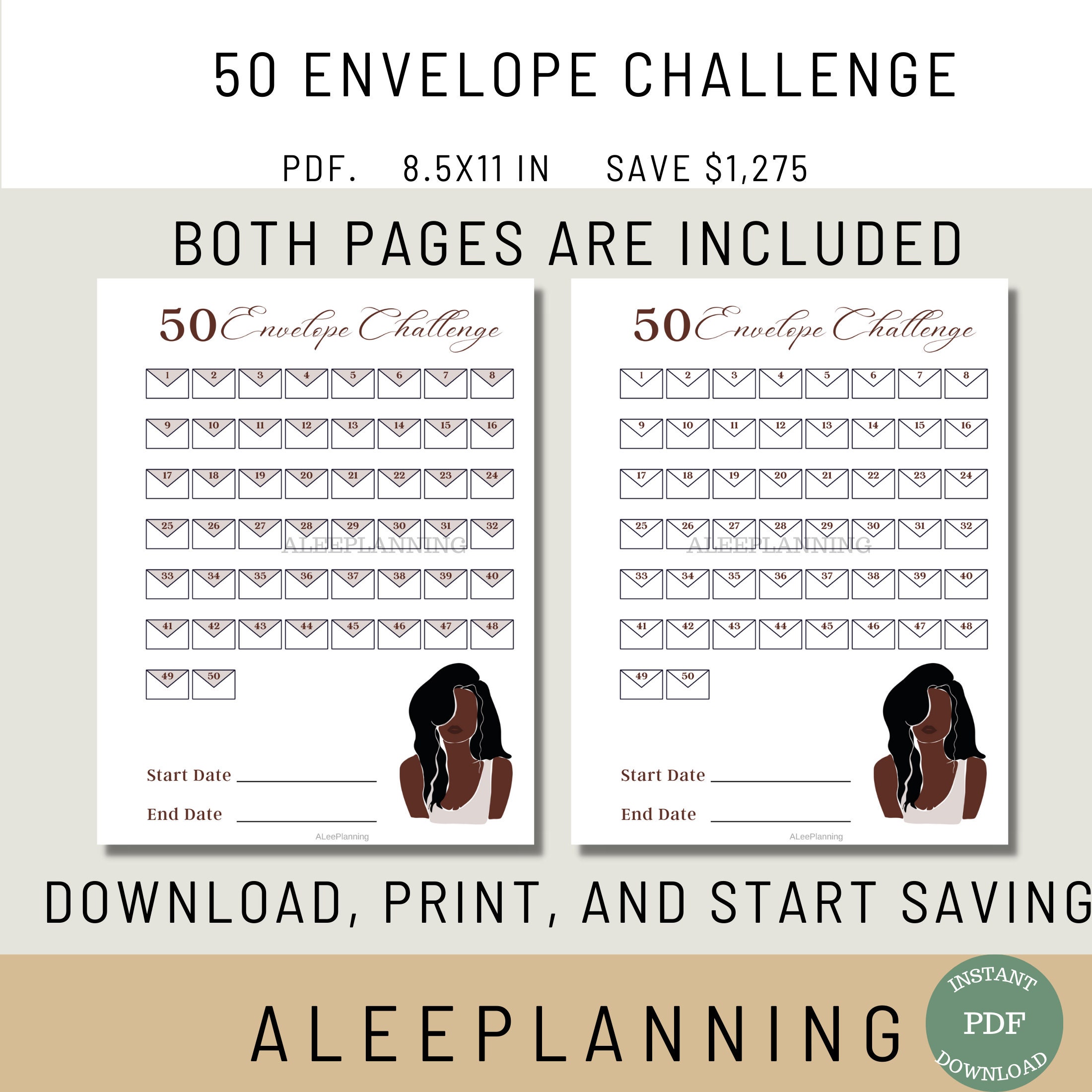 50 Envelope Challenge Printable| 50 Envelope Tracker | 1k Savings ...