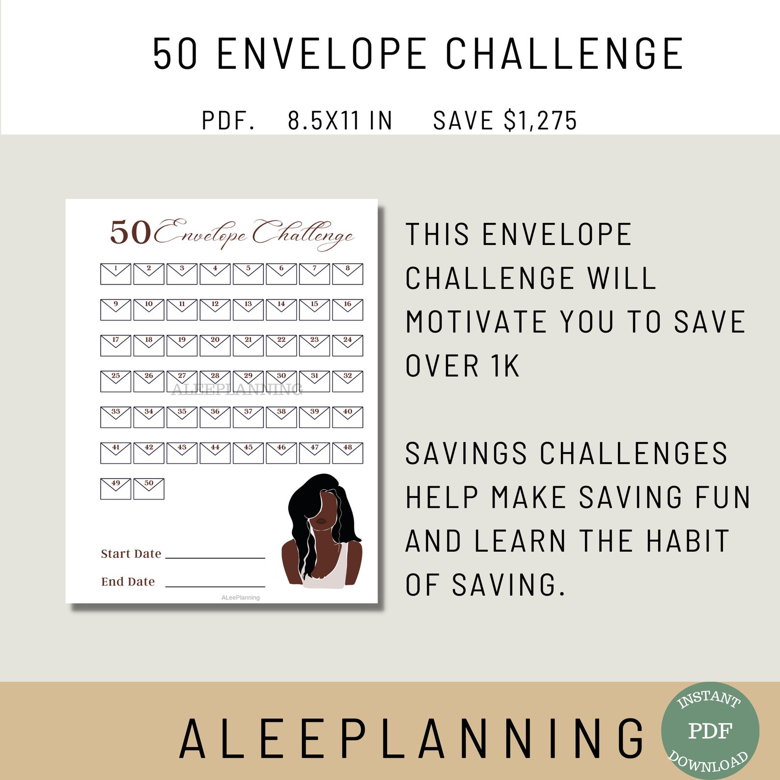 50 Envelope Challenge Printable| 50 Envelope Tracker | 1k Savings ...