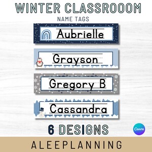 Blue Winter Classroom Name Tags Canva Teacher Editable Classroom Decor ...