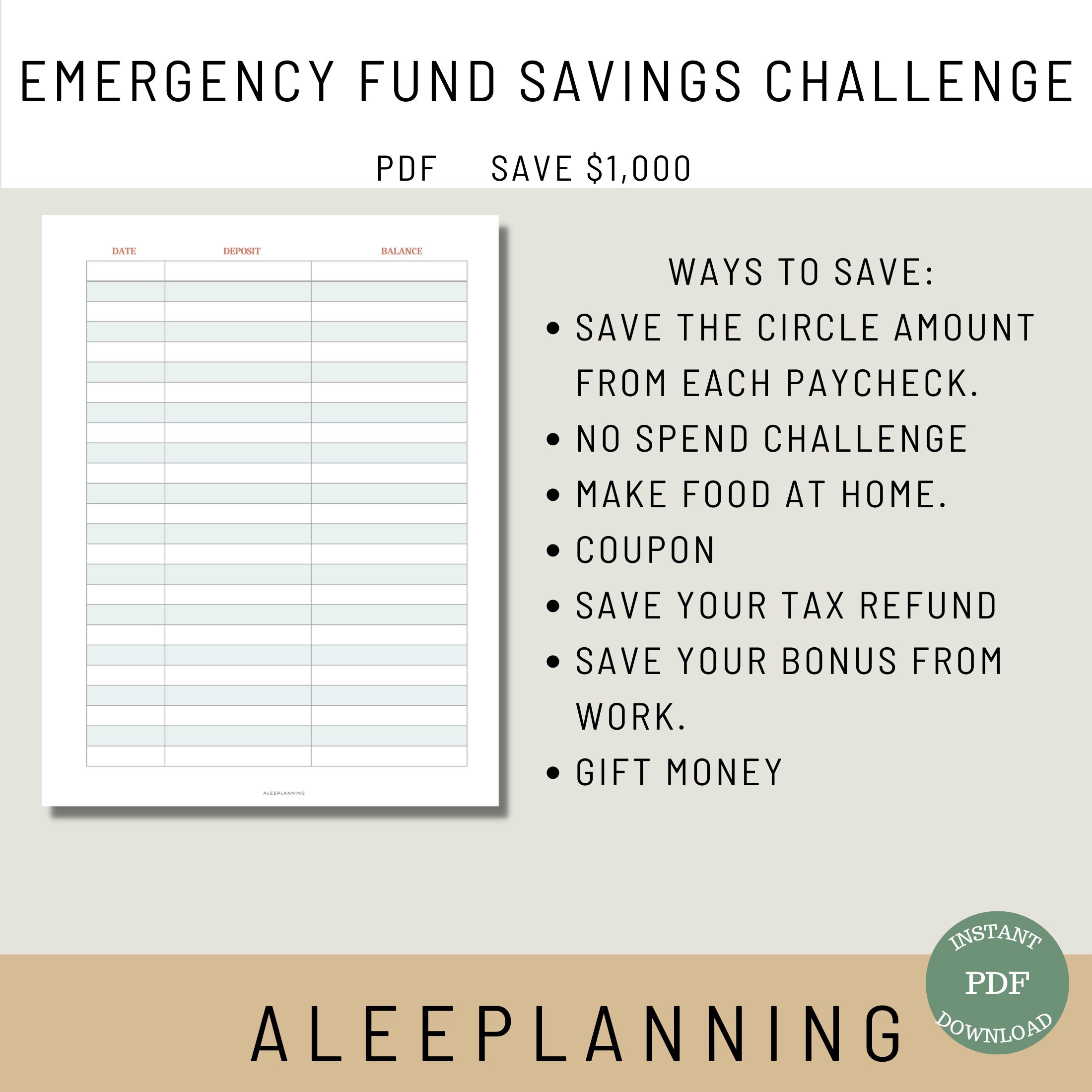 Emergency Fund Savings Challenge 1000 Emergency Emergency Savings ...