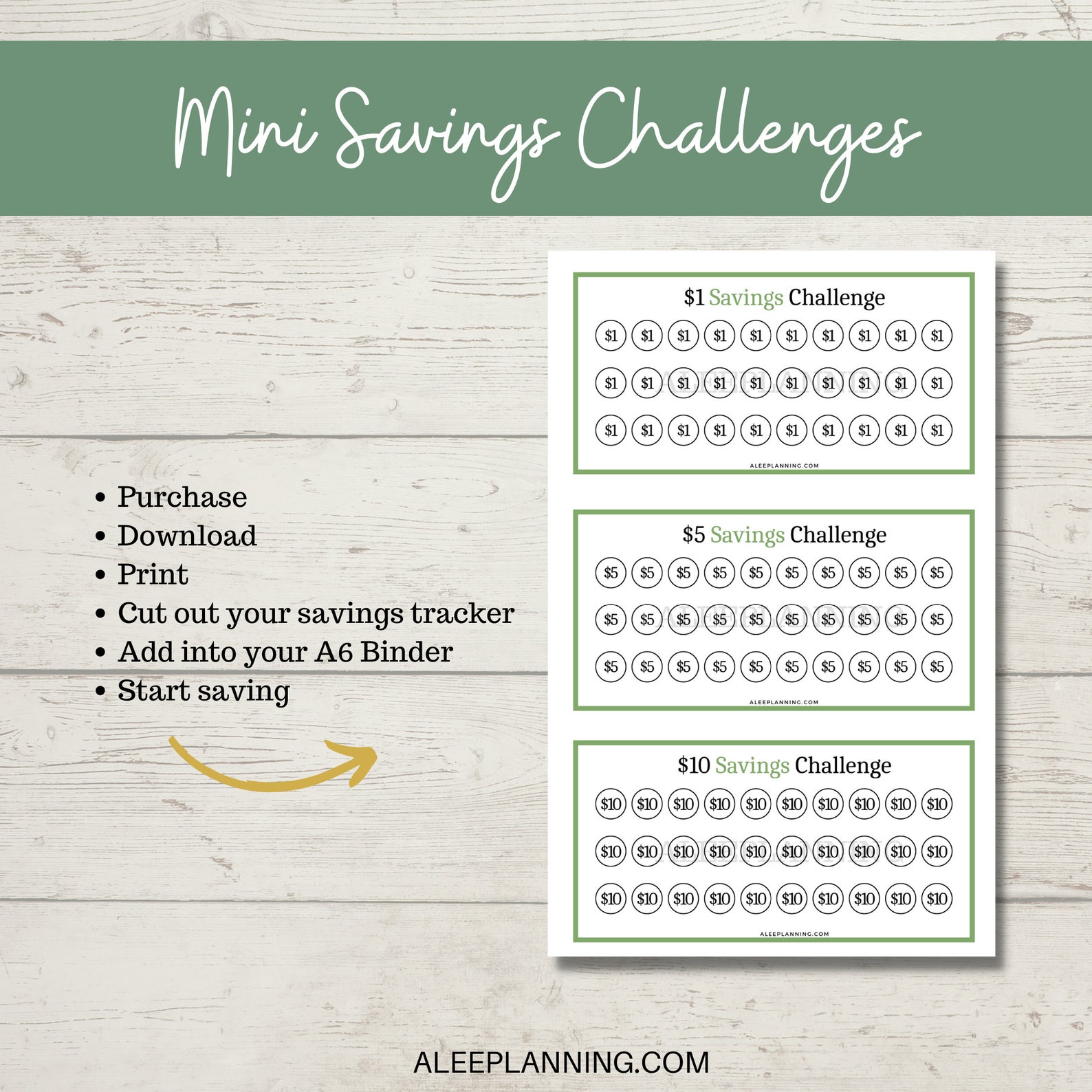 Dollar Savings Challenge Savings Tracker Five Dollar Savings Ten Dollar ...