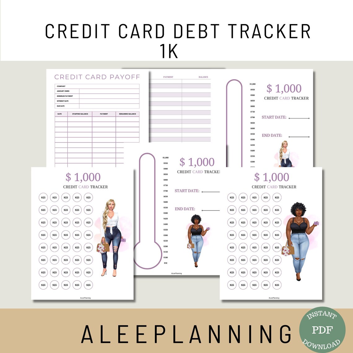 Credit Card Payoff Tracker Printable 1K Debt visual Debt Tracker Debt ...