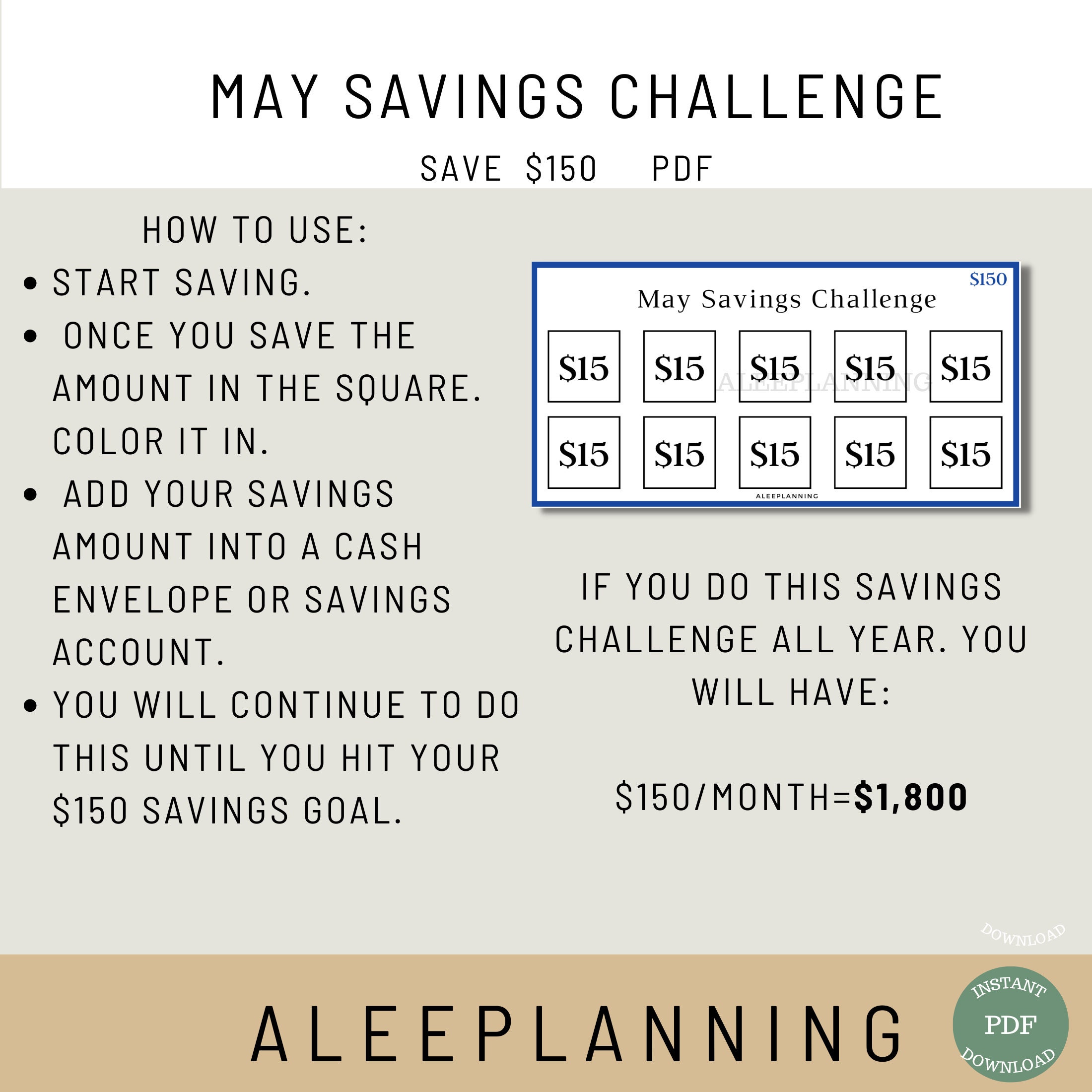 May Savings Challengemay Savings Goalspring Savingsmay No - Etsy