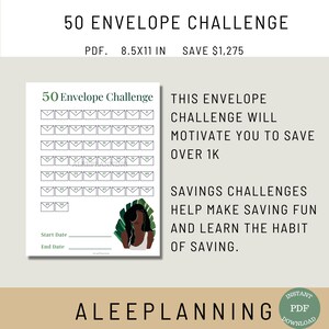 50 Envelope Challenge Printable Green 50 Envelope Savings Challenge 1k ...