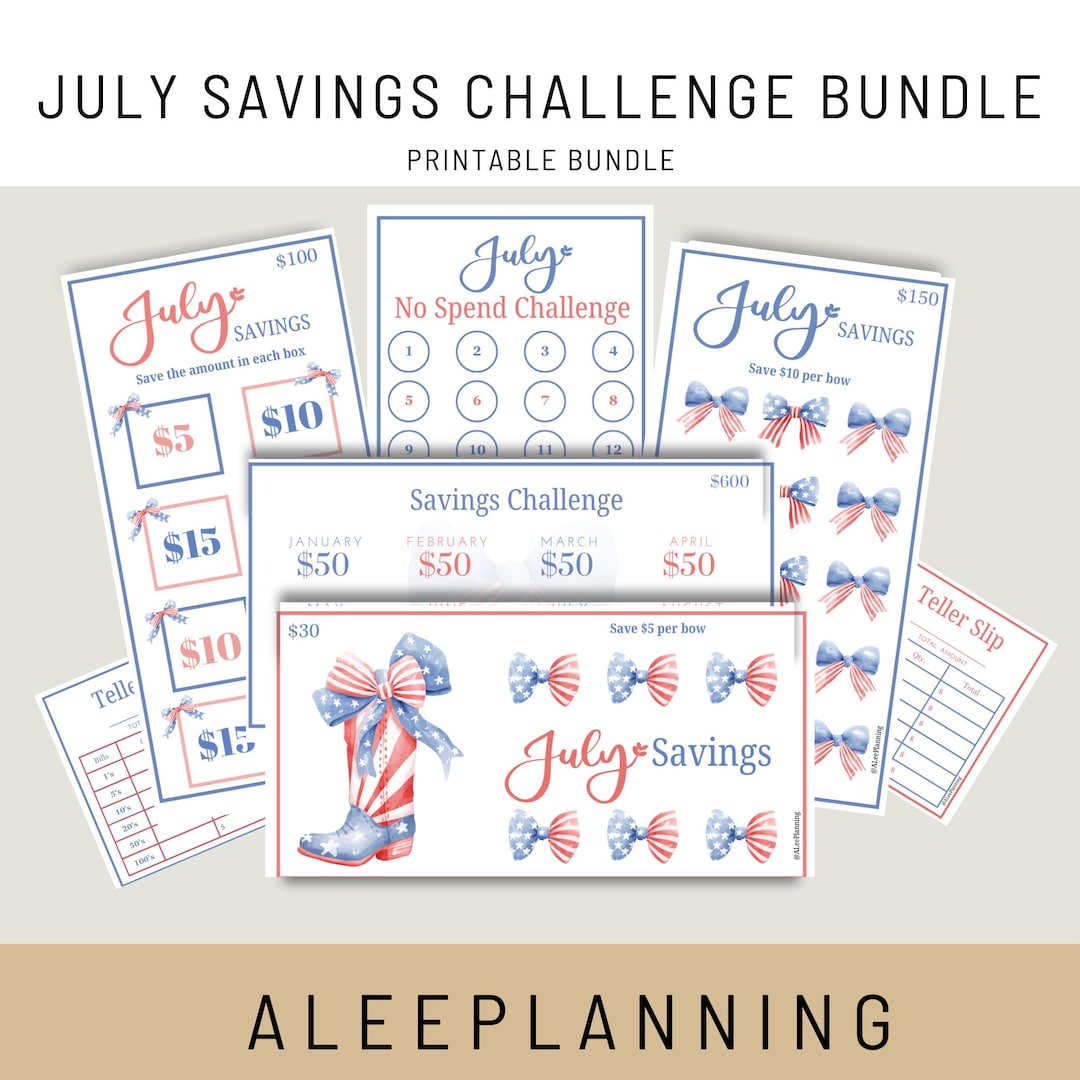 July Savings Challenge Bundle: Patriotic Cash Stuffing Printables (PDF ...