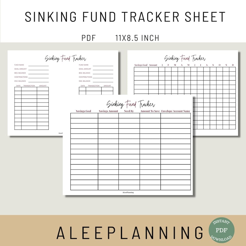 Sinking Funds Tracker Sheet Printable Savings Logsavings Goal ...