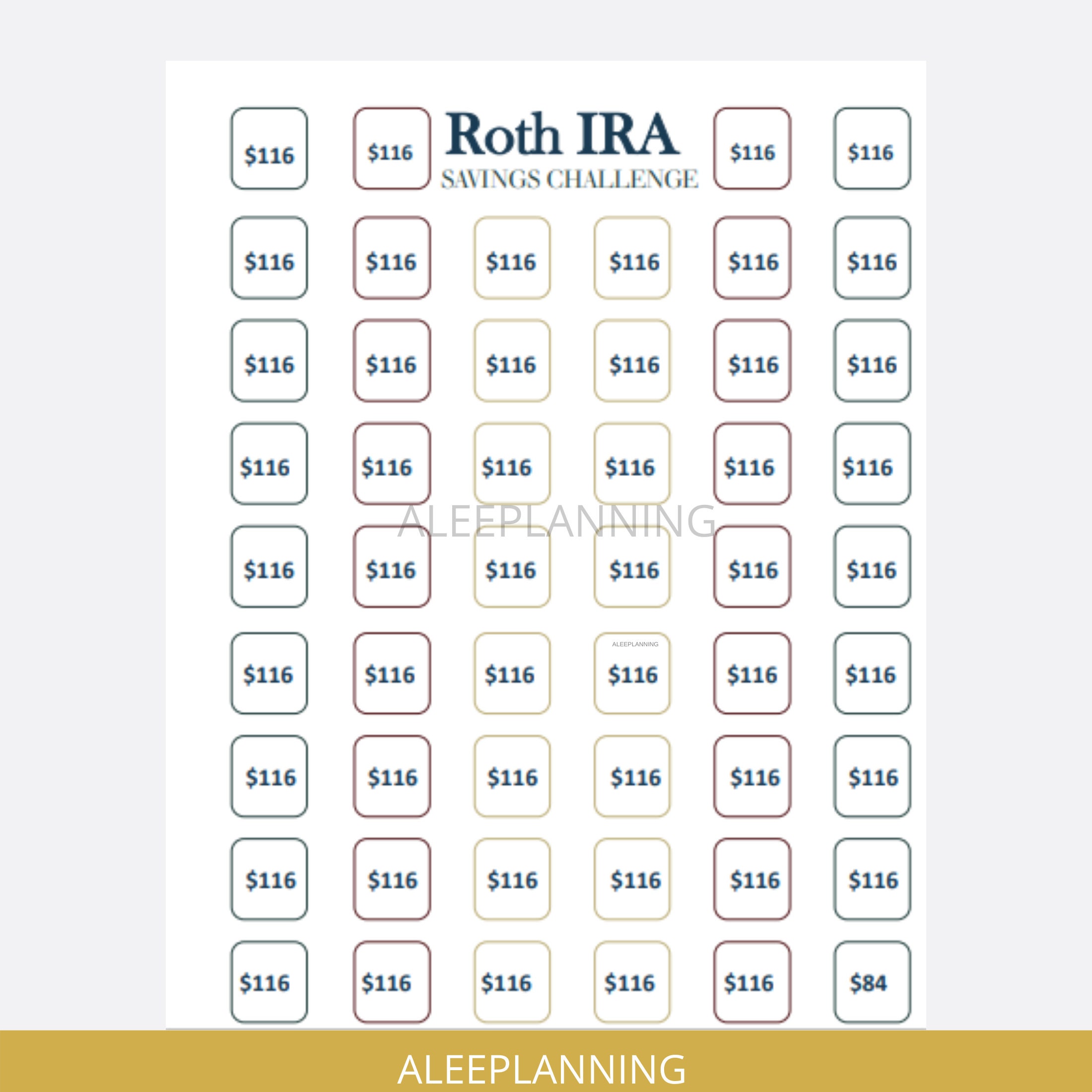 Roth IRA Savings Tracker Printable: Visual Savings Challenge (PDF) - Etsy