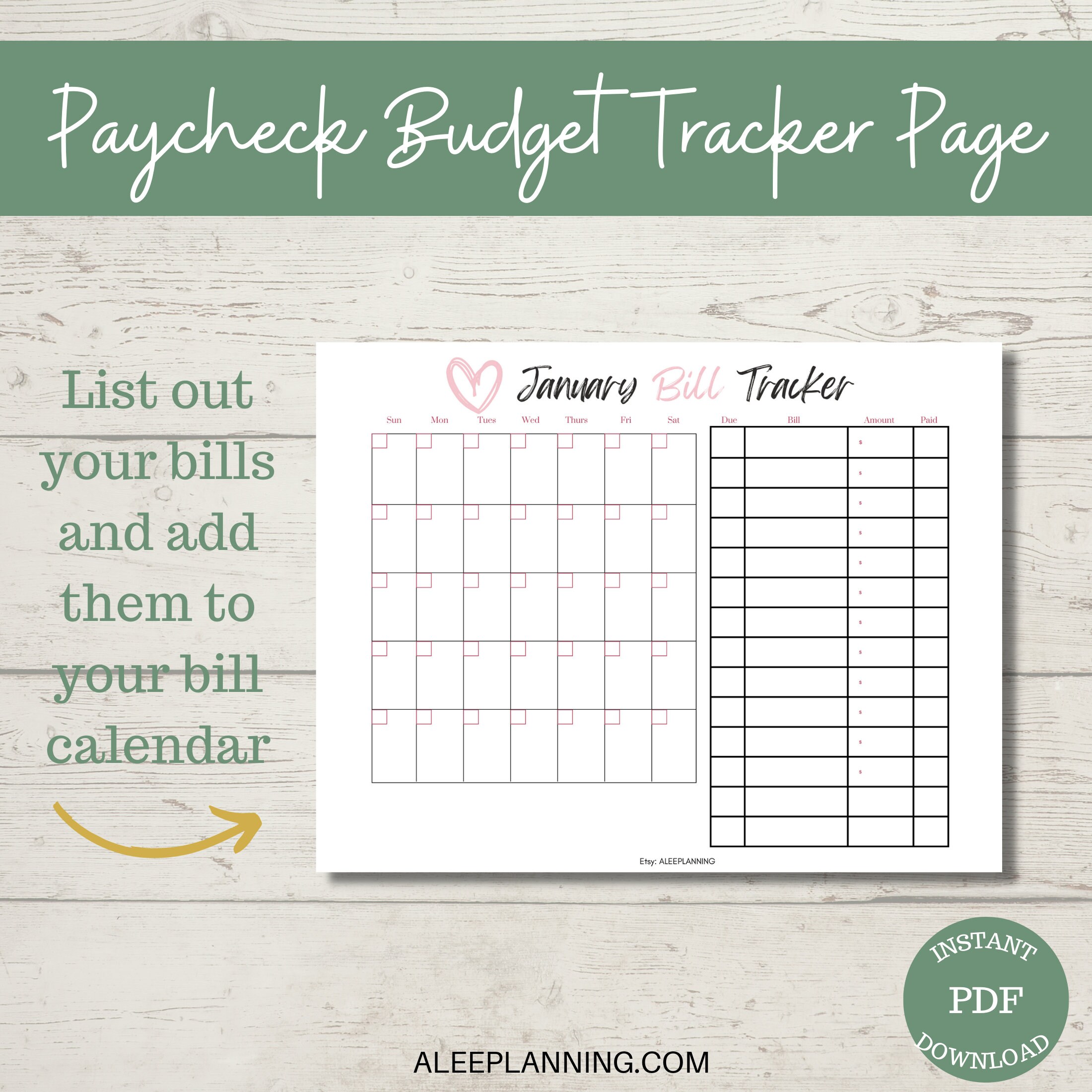 Paycheck Budget Tracker Landscapepaycheck Bundle PDF Printable Digital ...