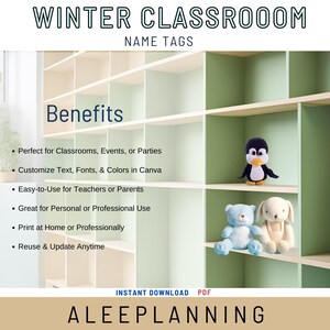 Blue Winter Classroom Name Tags Canva Teacher Editable Classroom Decor ...