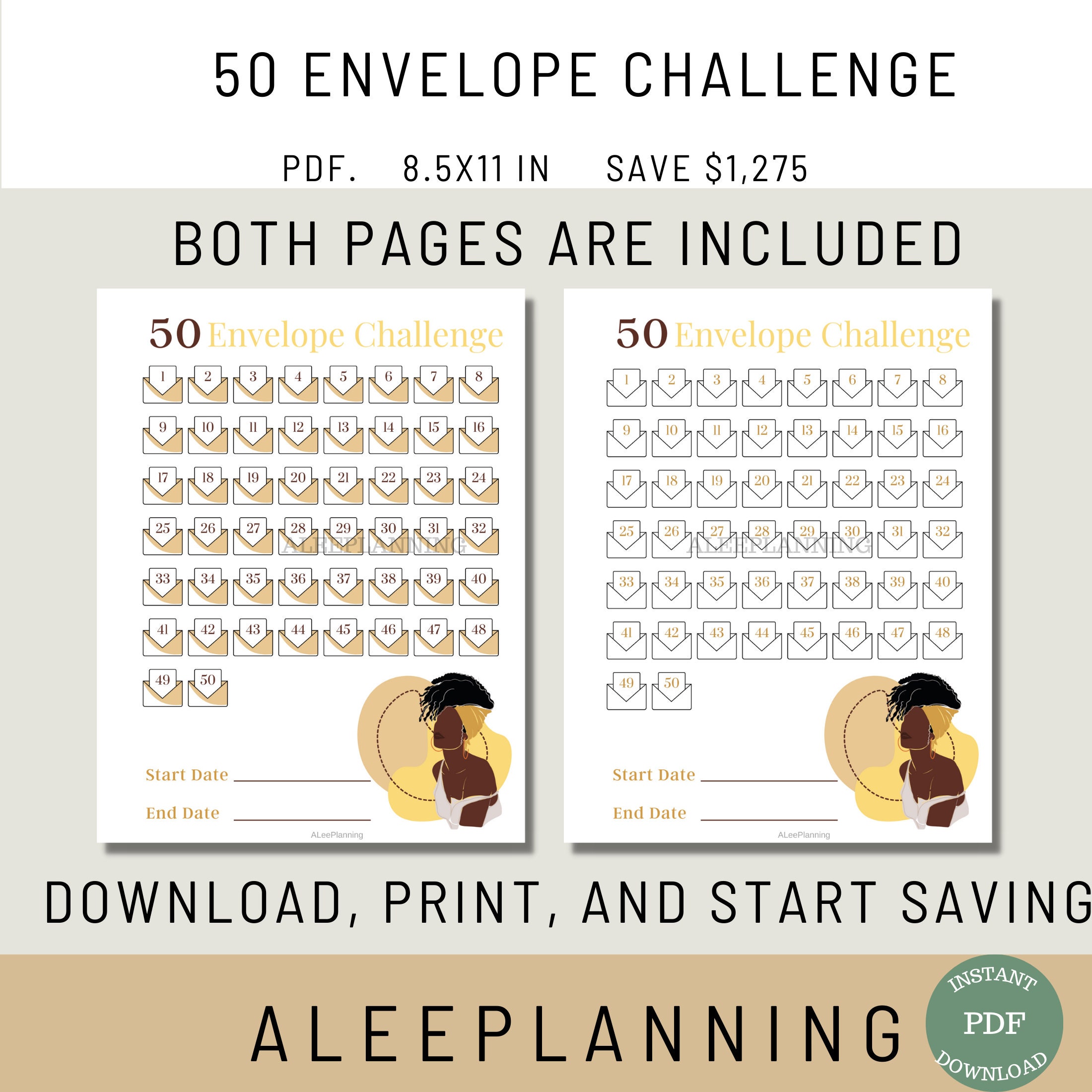 50 Envelope| 1K Savings Challenge | Cash Challenge Sheet| 50 Envelope ...