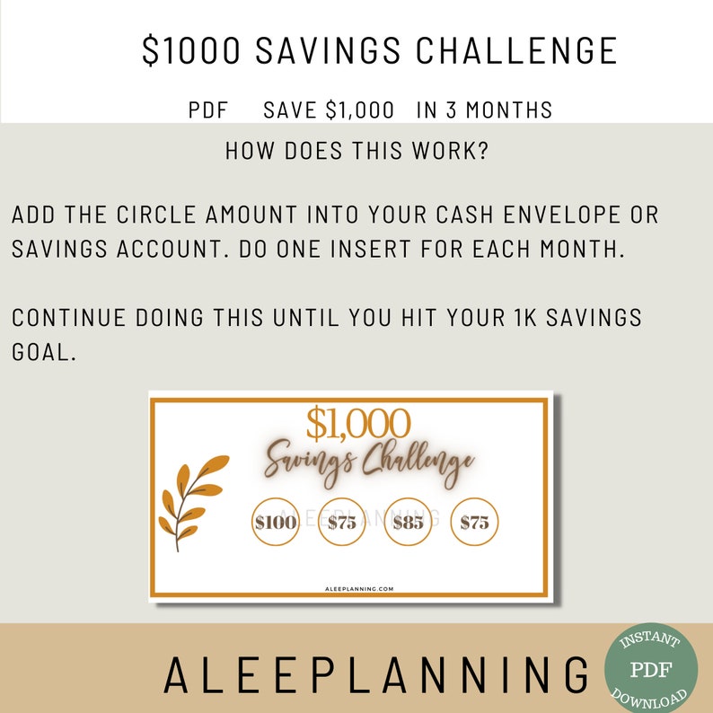 1K Savings Challenge 1000 Savings Tracker 1000 Savings Challenge ...