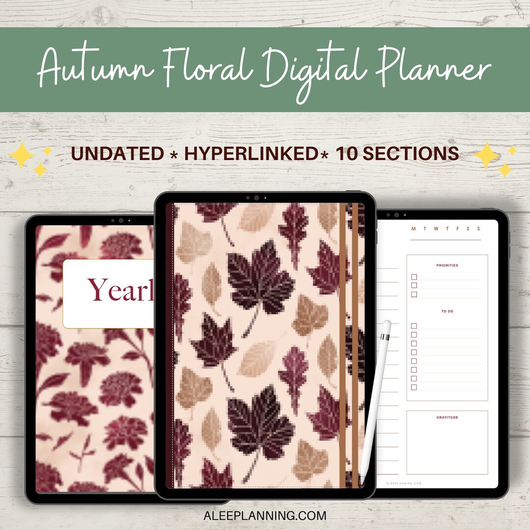 Fall Floral Digital Planner: Undated, Hyperlinked (PDF) - Etsy