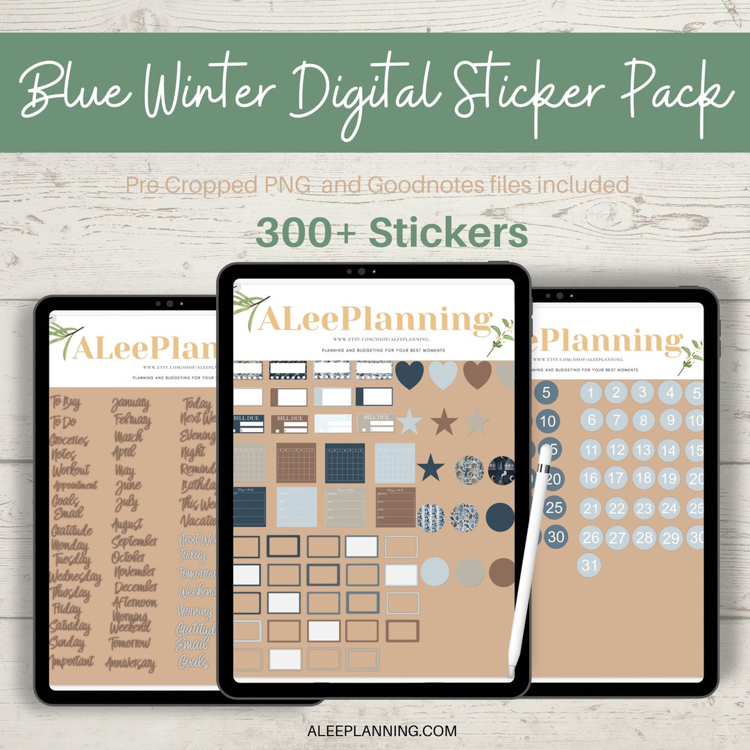 Digital Sticker Pack Blue Winter Digital Pack Cropped PNG Digital ...