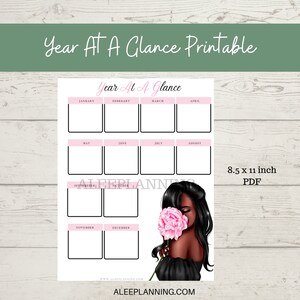 Year at A Glance Printable Yearly Overview Planner Insert PDF Pink ...
