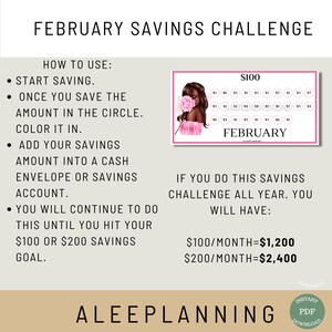 February Savings Challenge | Valentine Savings Tracker |A6 Savings ...